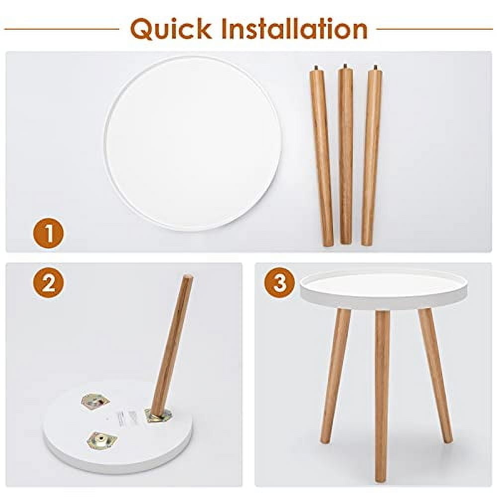 GORELAX Round Side Table, Modern End Table with Anti-Drop Wooden Tray ...