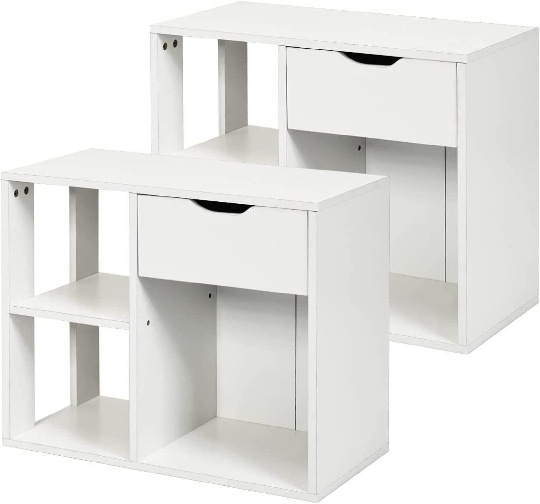 GORELAX White End Table, Wooden Sofa Side Table with Drawer and 2 ...