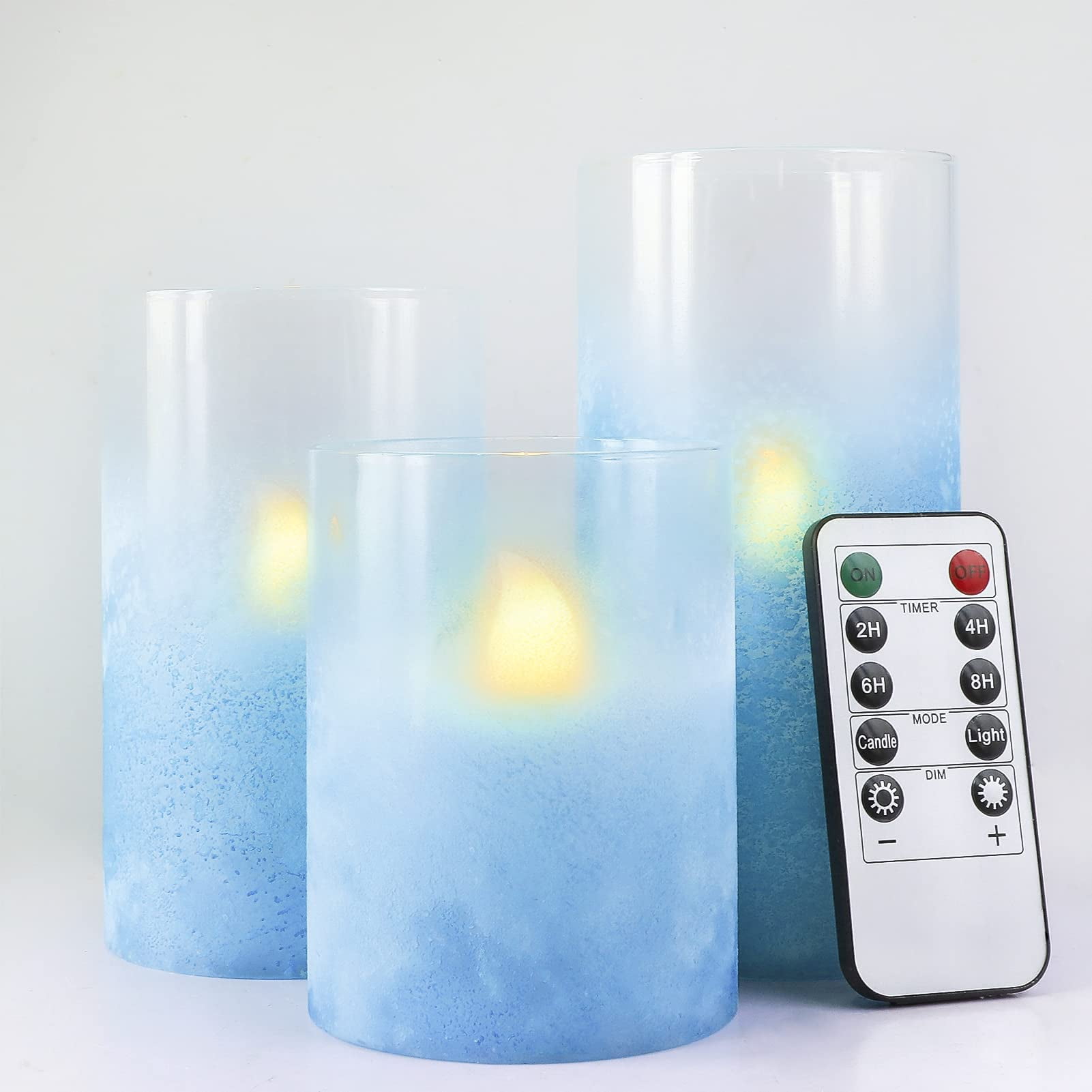 GORGE MOMENT Flameless Candles x3, Sandblasted Cerulean LED 3D Flicker ...