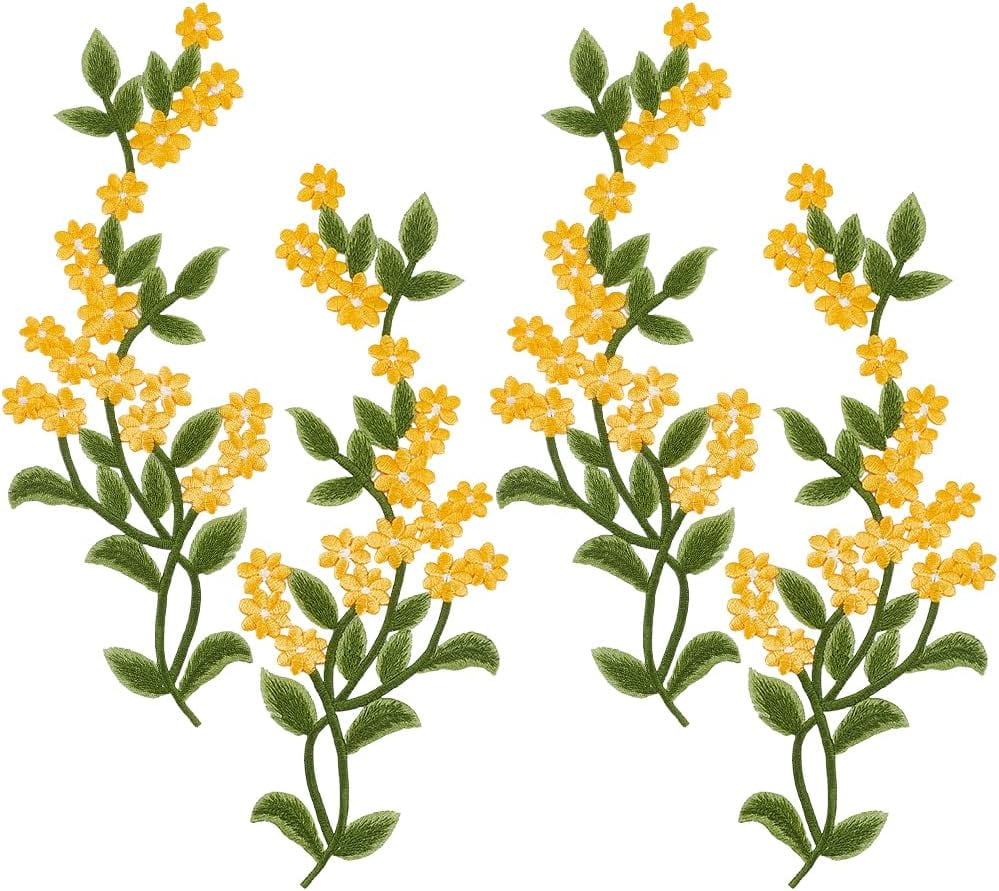 GORGECFAFT 2 Pairs Forest Leaf Gold Flower Patches Green Leaves Floral ...