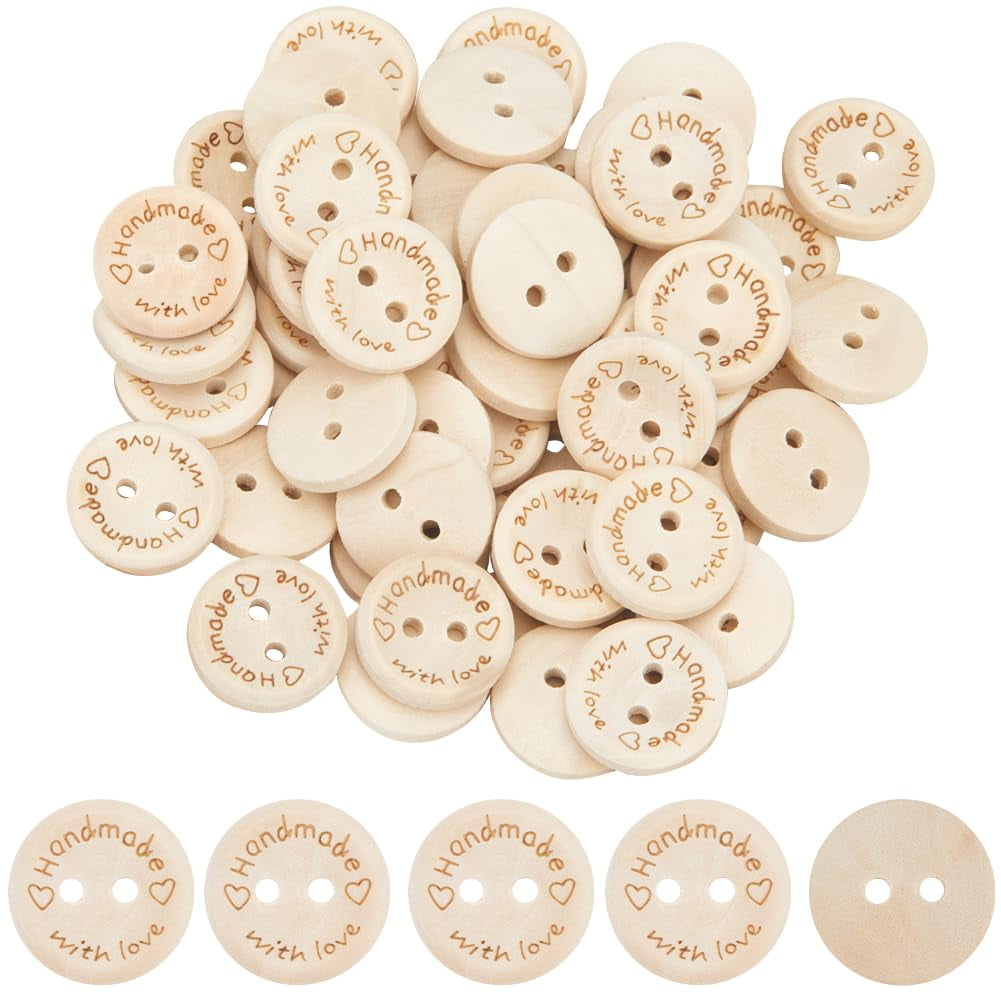 GORGECRAFT 300Pcs Wooden Buttons Handmade with Love Sew Button 2-Hole ...