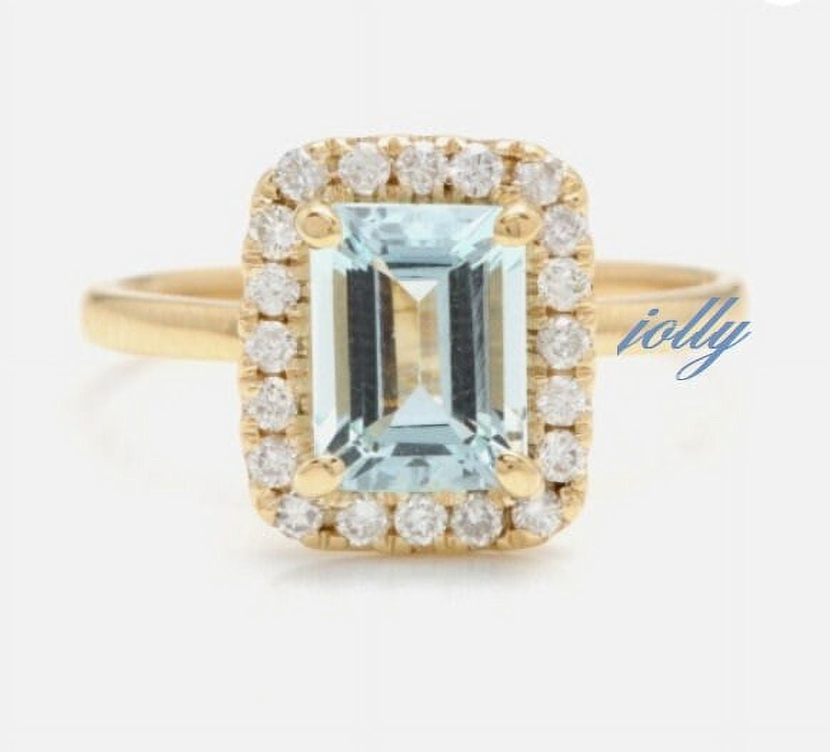GORGEOUS! Certified Natural Aquamarine & American Diamond 14K Gold ...
