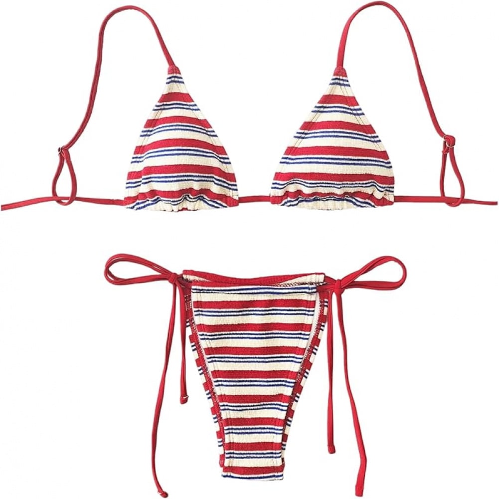 GORGLITTER Women's Triangle Bow Bikini Sets Striped High Waisted String ...