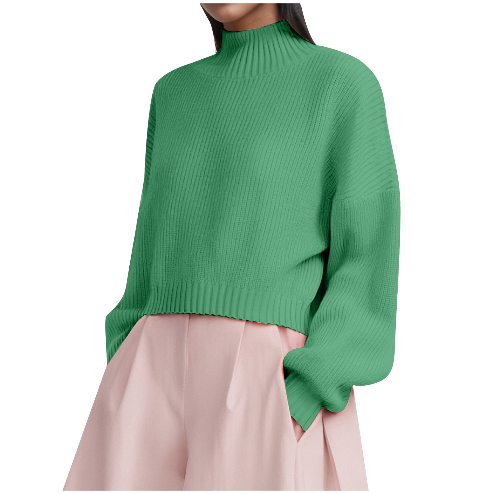 GORGOUSIY Women's Cropped Turtleneck Sweater Sleeve Ribbed Knit ...