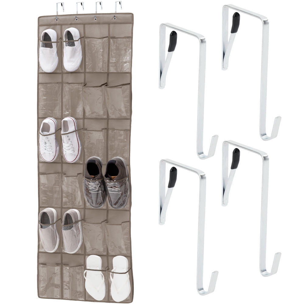 Gorilla Grip Over Door Shoe Organizer with 24 Clear PVC Pockets, Holds ...