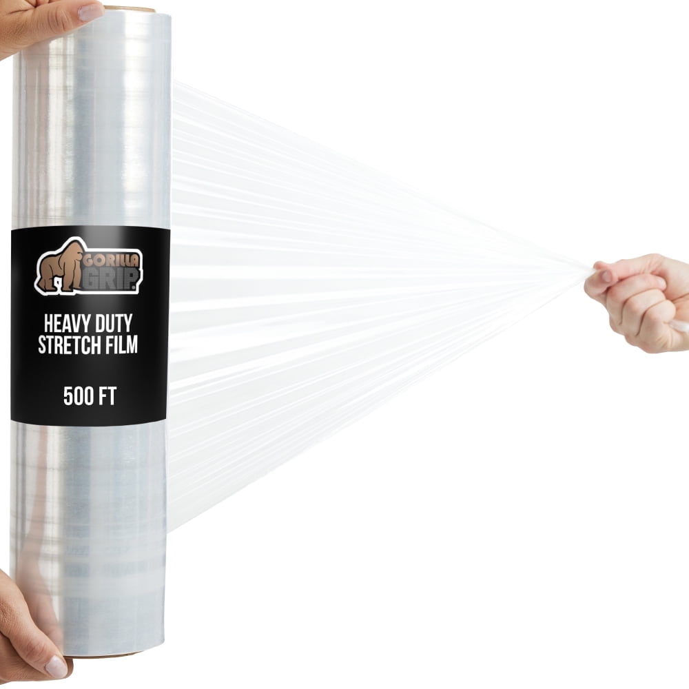 GORILLA GRIP 500% Stretch Film Heavy Duty Plastic, 1 Pack 500ft Shrink ...