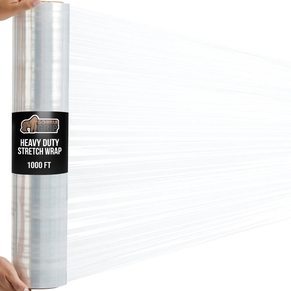 GORILLA GRIP 500% Stretch Film Heavy Duty Plastic, 1000ft Shrink Wrap ...