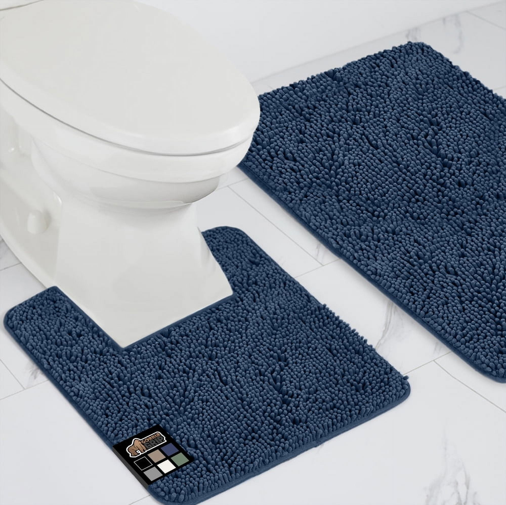 Gorilla Grip Bathroom Rug and Toilet Base Set Navy 30x20 Plush Chenille ...