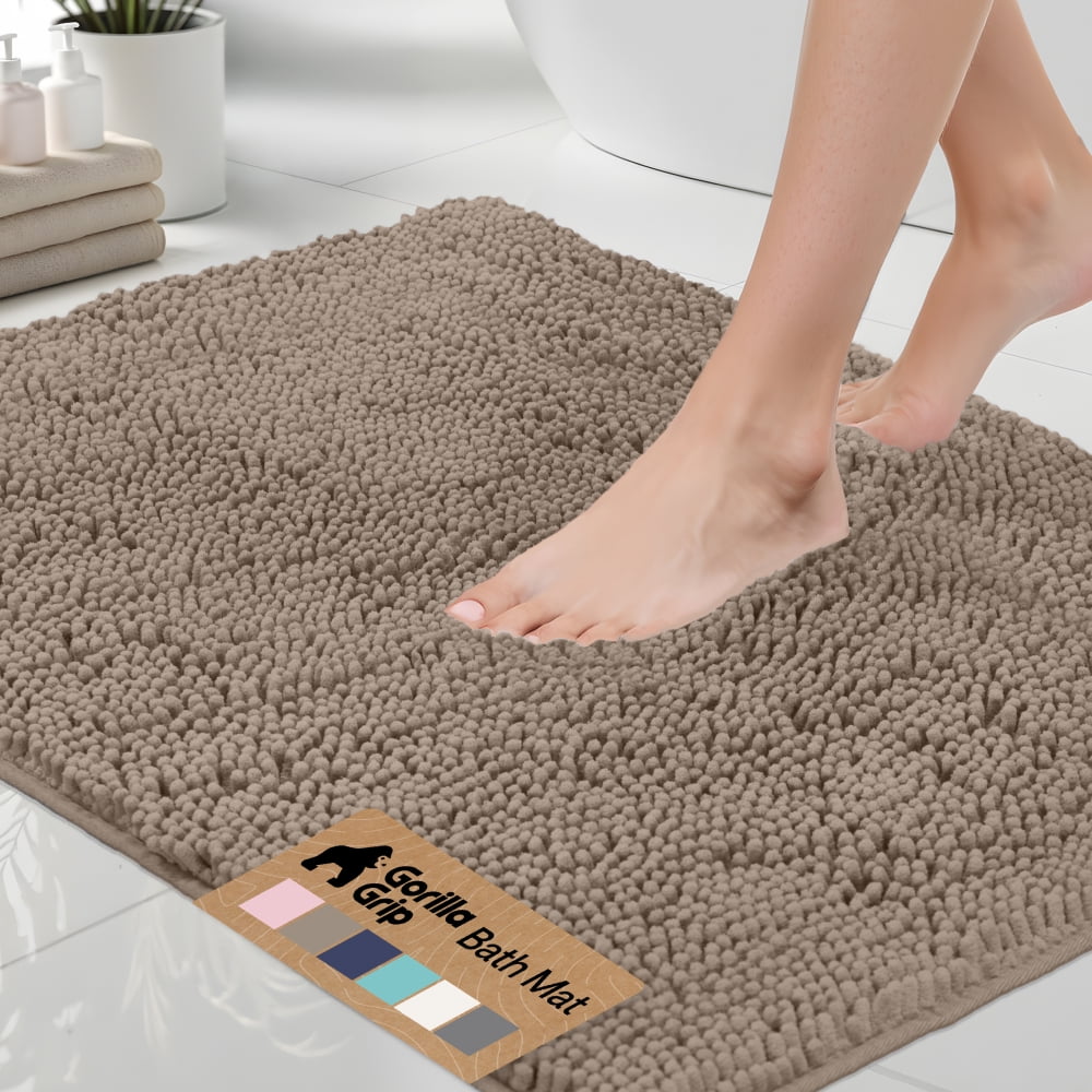 GORILLA GRIP Chenille Bath Rug 30x18, Rubber Backing Quick Dry Washable ...