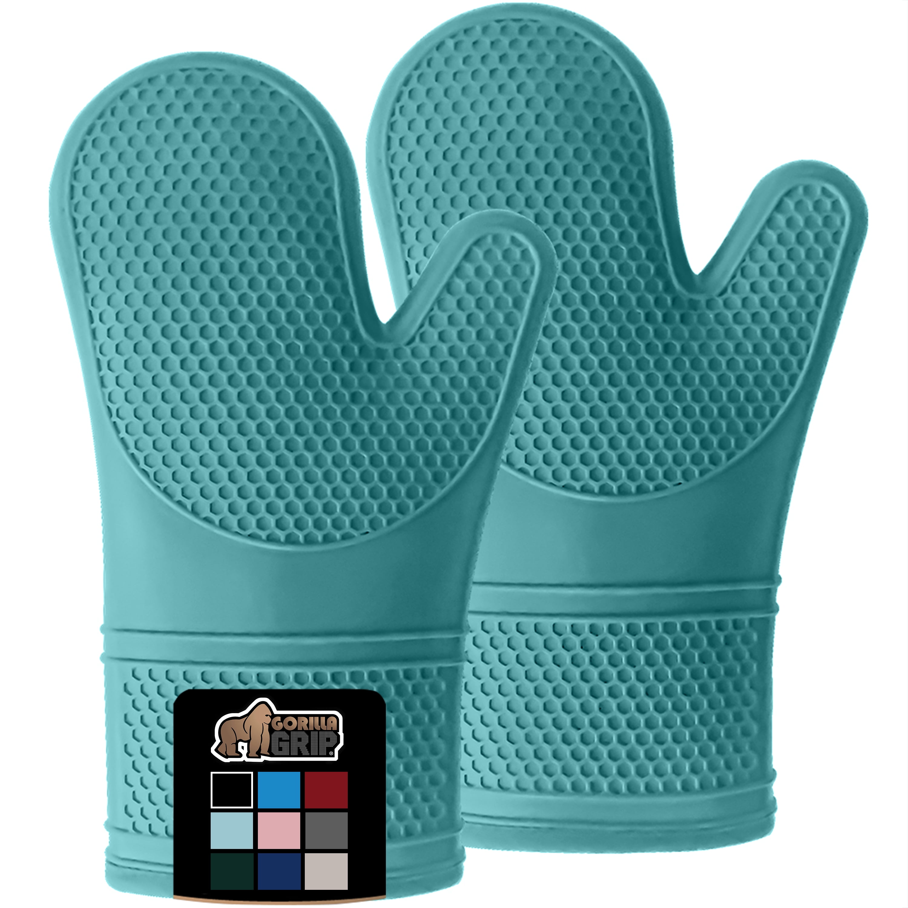 Gorilla Grip Silicone Oven Mitts Set, Heat Resistant, Waterproof, Extra ...