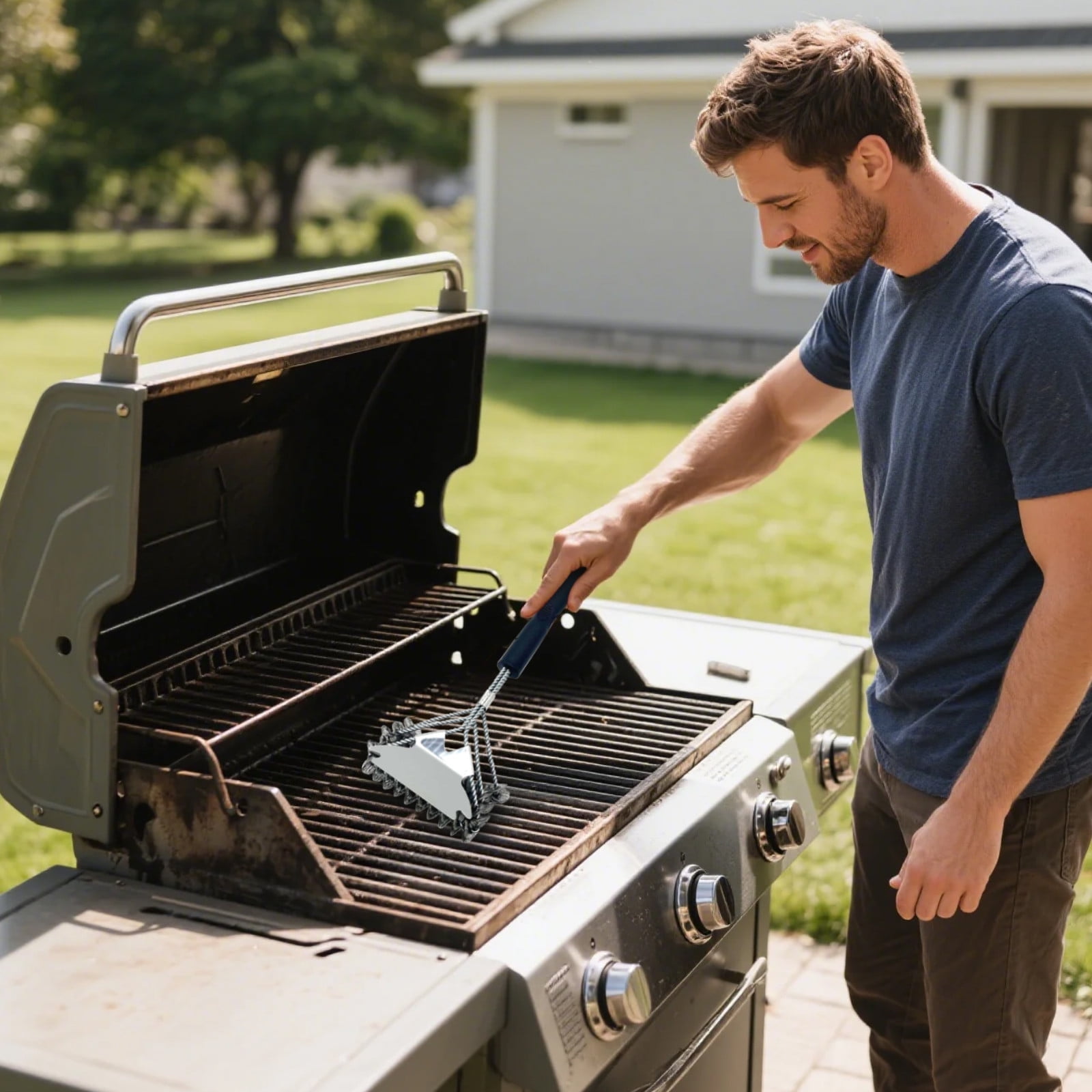 GORILLA GRIP Heavy Duty No Bristle Triple Helix Grill Brush with ...