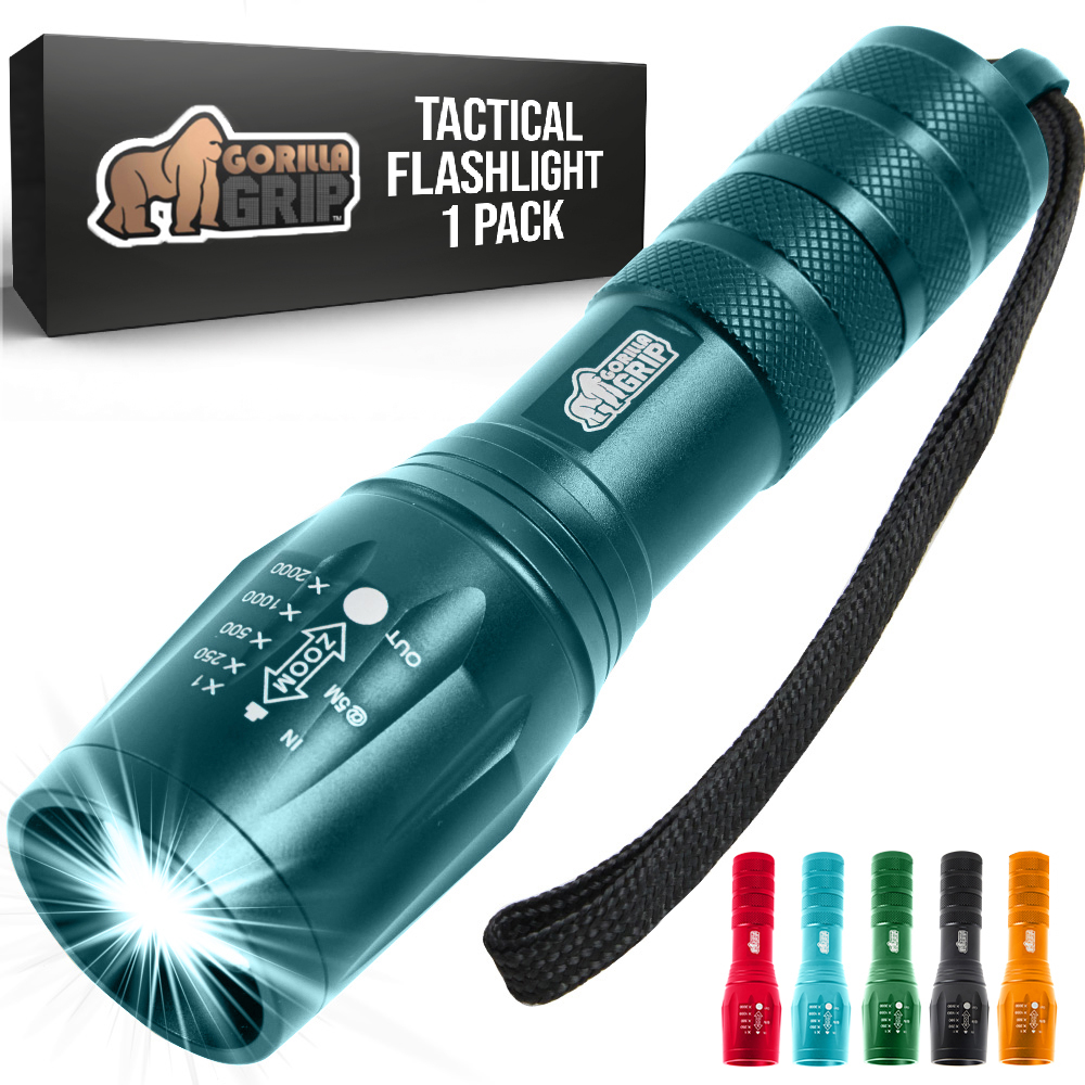 GORILLA GRIP LED Tactical Flashlight, 750 FT High Lumens 5 Adjustable ...