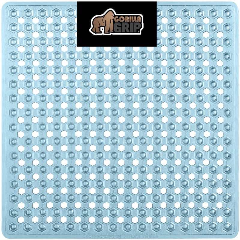 GORILLA GRIP Patented Shower and Bathtub Mat, 21x21, Square Bath Tub Stall Floor Mat, Blue ...