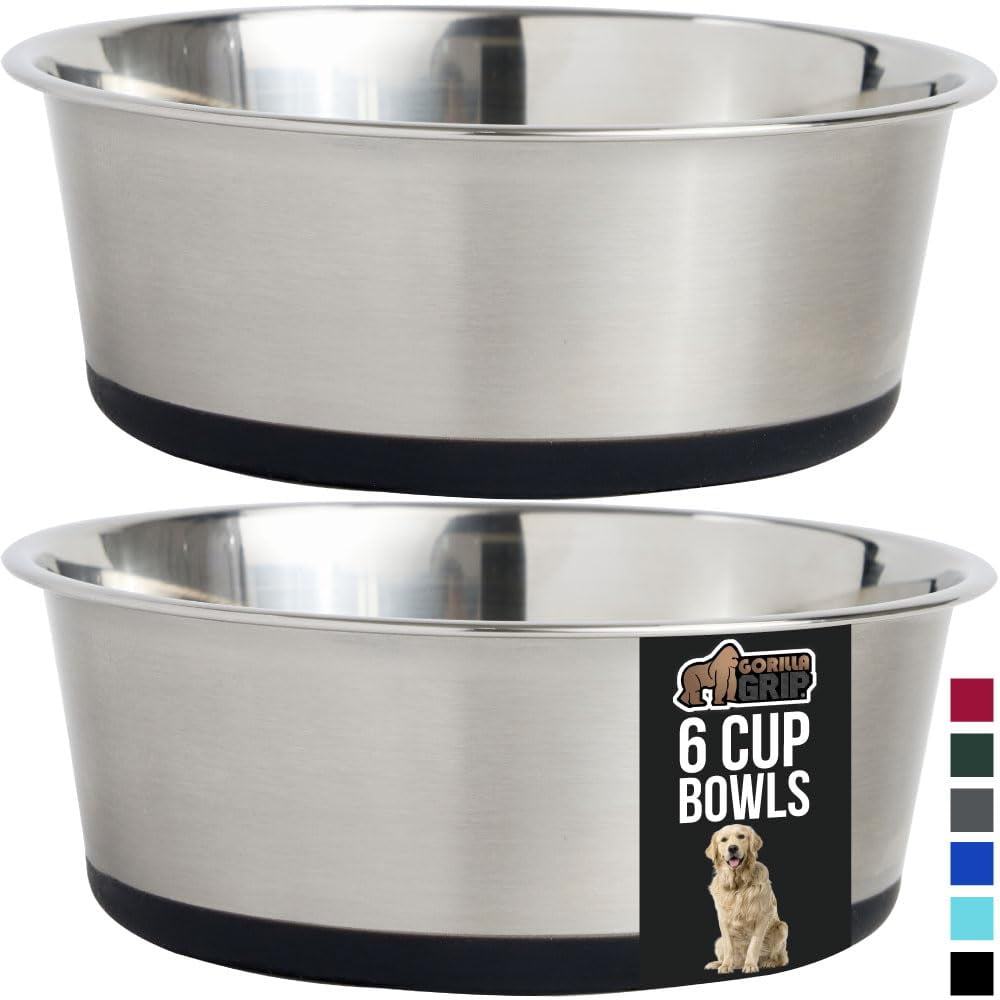 GORILLA GRIP Set of 2 Dog ATT1Bowls, Holds (48 fl oz), Heavy Duty Metal ...