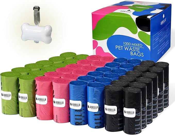 GORILLA SUPPLY 1000 multicolor poop bags for dogs with Dispenser and ...