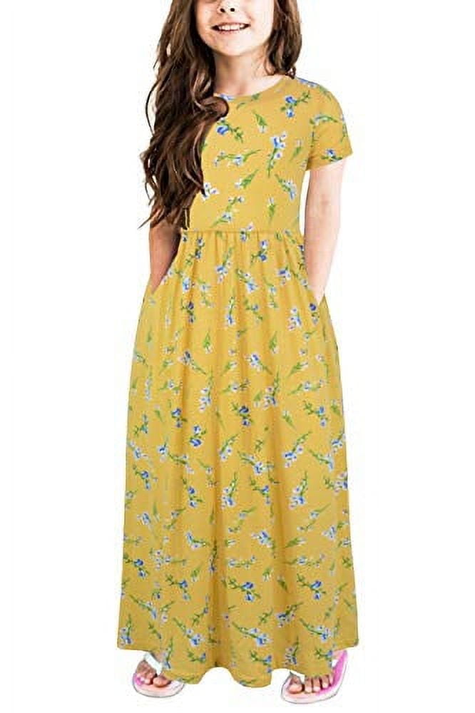 GORLYA Girl's Short Sleeve Floral Print Loose Casual Holiday Long Maxi ...