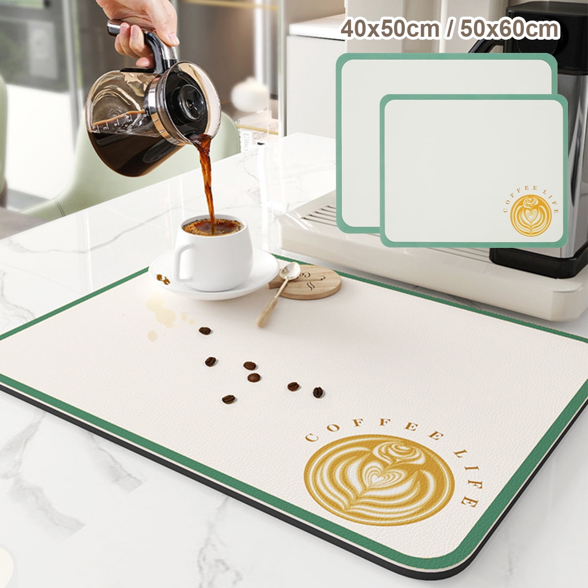 GORWARE Coffee Mat Hide Stain Rubber Backed Absorbent Dish Drying Mat ...