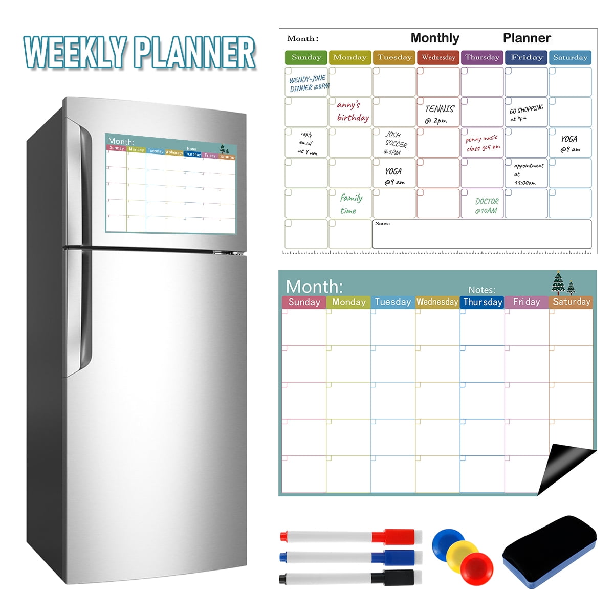 GORWARE Magnetic Whiteboard for Refrigerator, Dry Erase Calendar Board ...