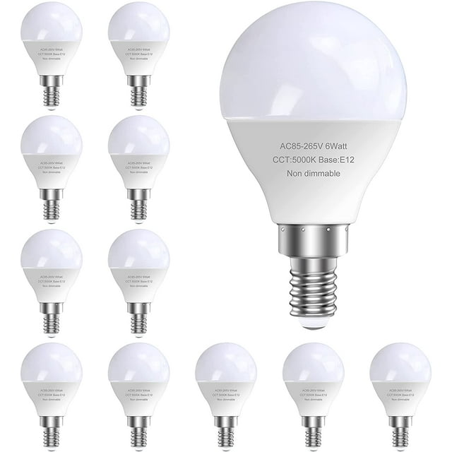 GOSCHE 12 Pack Small Round Light Bulbs, 6W, 5000K, E12 Base, Non ...