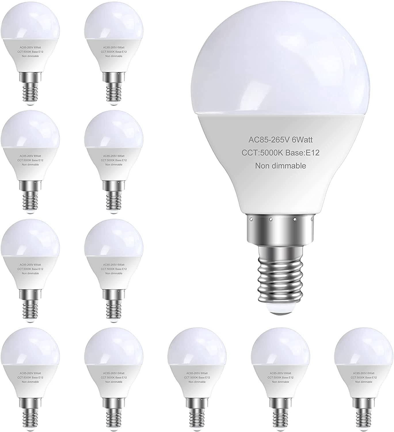 GOSCHE 12 Pack 6W LED Ceiling Fan Light Bulbs, 5000K Daylight, E12 Base ...