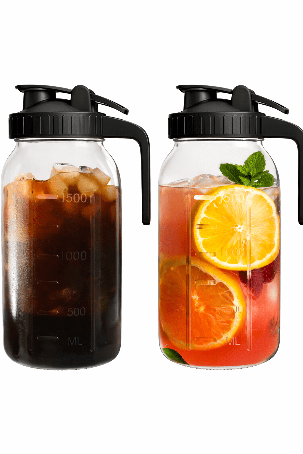 GOSCHE 2 Pack 64oz Glass Pitcher with Lid and Spout Leak Proof Mason ...