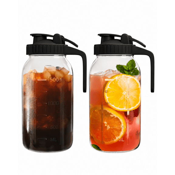 AuroraX Glass Pitcher with Lid and Handle 32oz for Sun Tea Hot and Cold ...