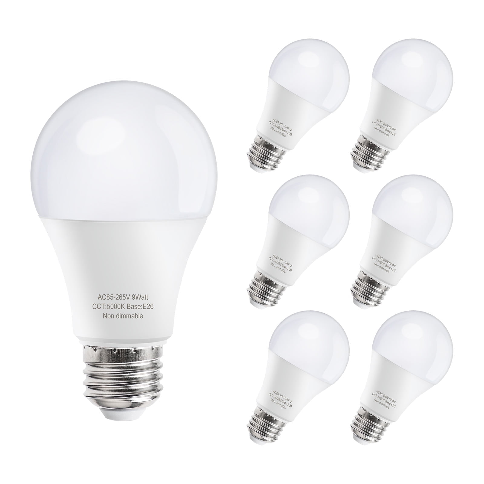 GOSCHE 6 Pack LED Light Bulbs, 60W Equivalent, 5000K Daylight, A19 E26 ...