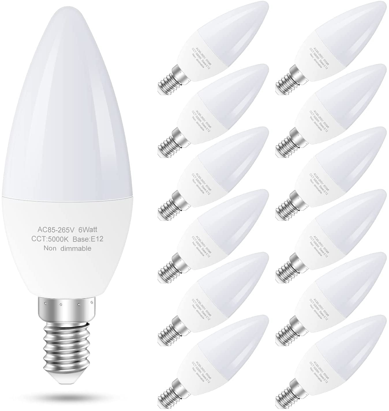 GOSCHE 12-Pack E12 LED Ceiling Fan Light Bulbs, 60 Watts Equivalent ...