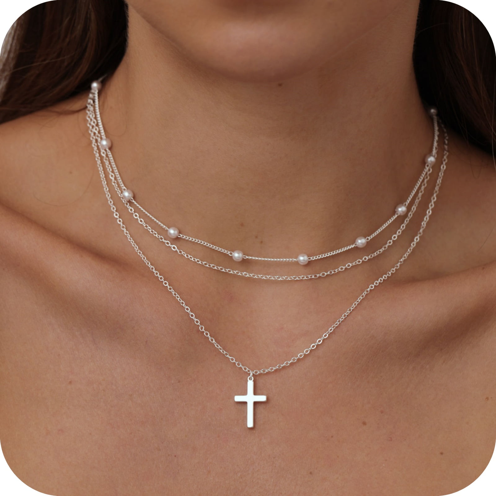GOSFRY Layered Cross Necklace for Women Dainty Classic Fashionable ...