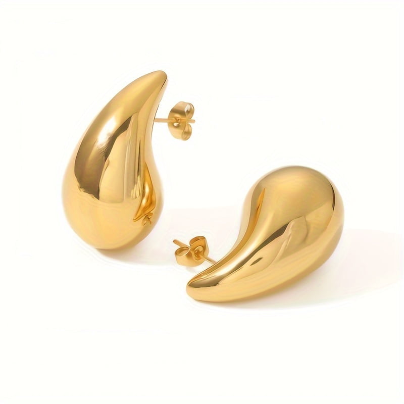 GOSFRY 14K Gold Plated Lightweight Chunky Waterdrop Hollow Open Hoops ...