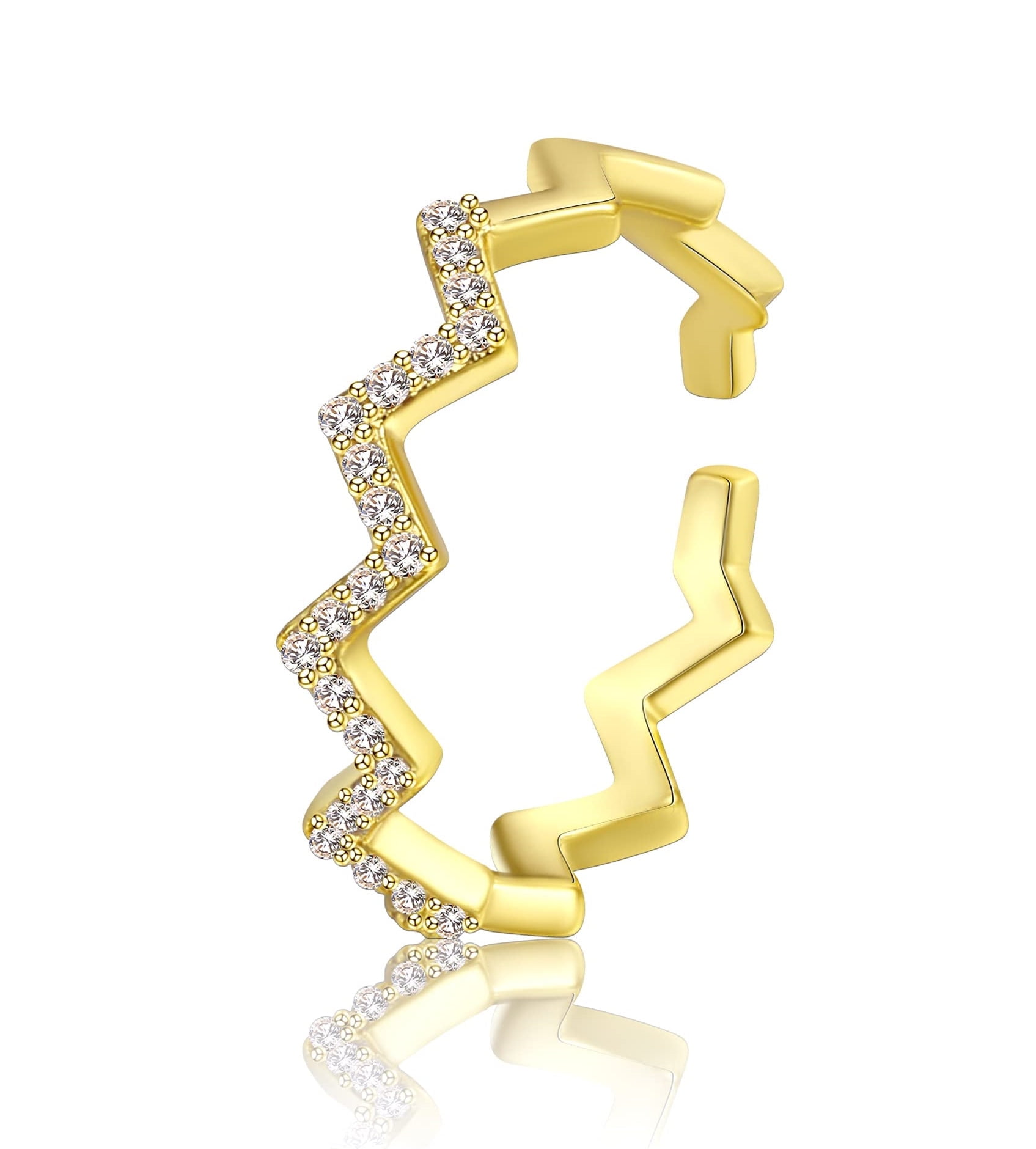 GOSFRY 14K Gold Plated Adjustable Opening Wave Pattern Ring Dainty ...