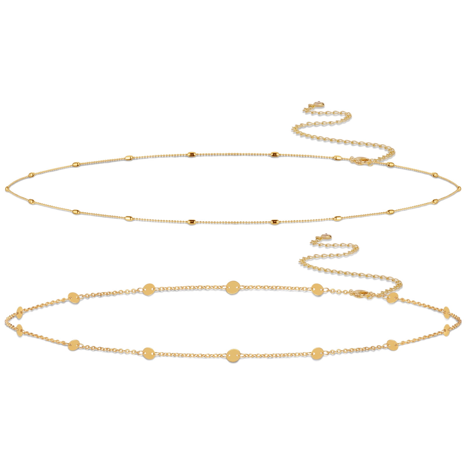 GOSFRY 14K Gold Plated Body Chains Dainty Boho Layered Beach Waist Bead Chain Adjustable Bikini ...