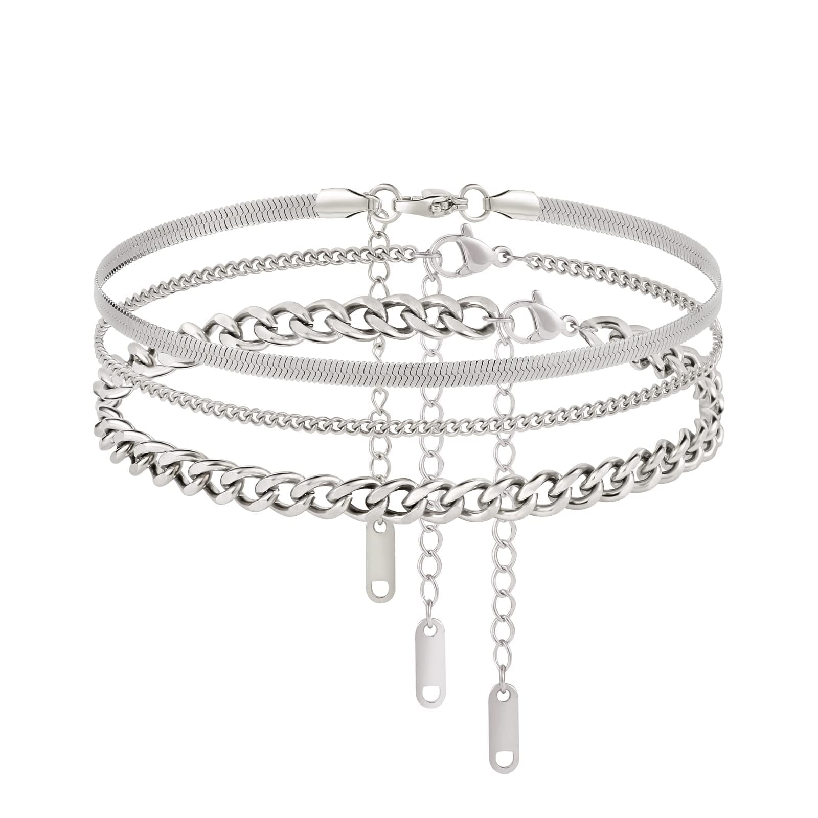 GOSFRY Minimalist Layered Infinity Ankle Bracelets 14K Silver Plated Filled Dainty Beaded Cute ...