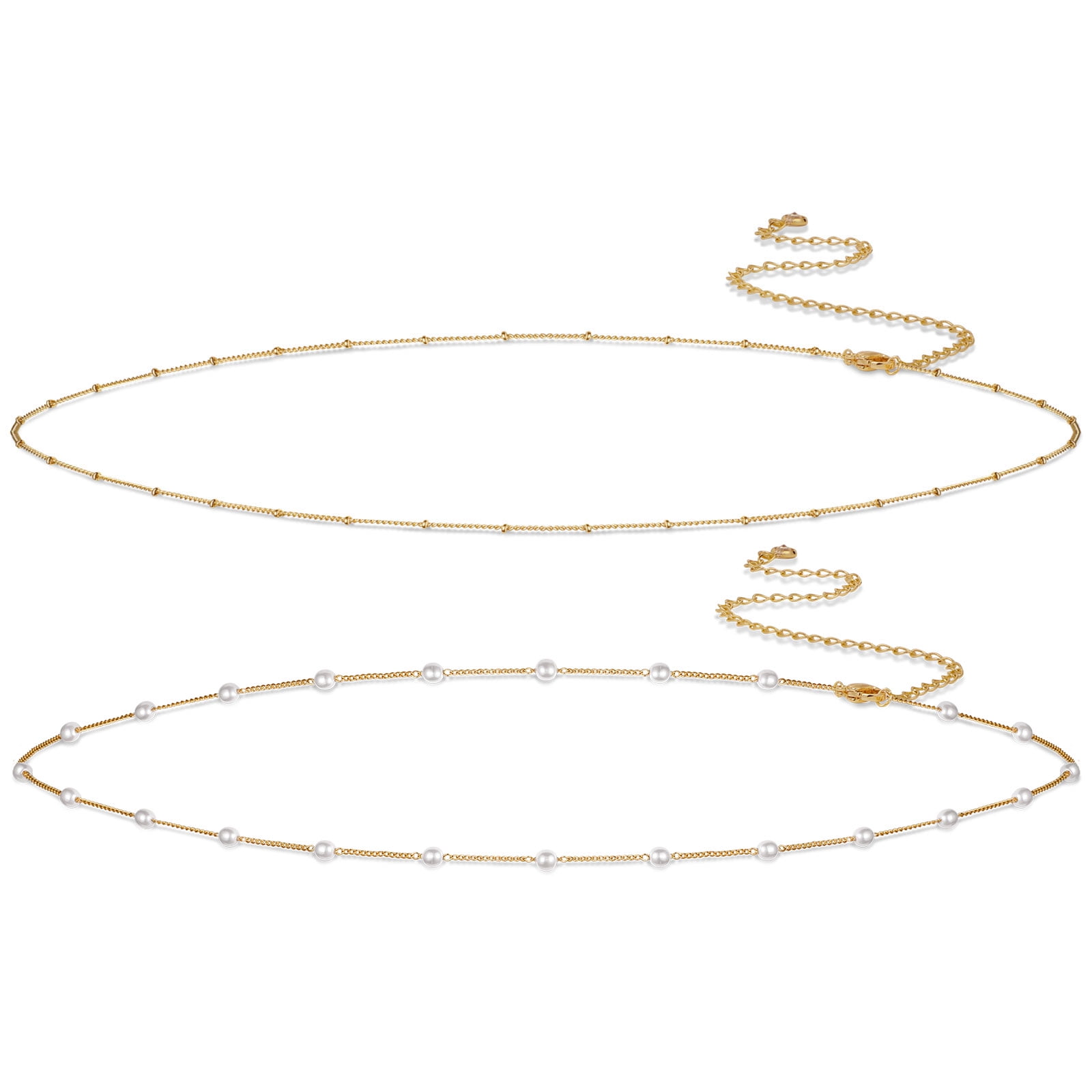 GOSFRY 2PCS 14K Gold Plated Waist Chains for Women Beads Pearl ...