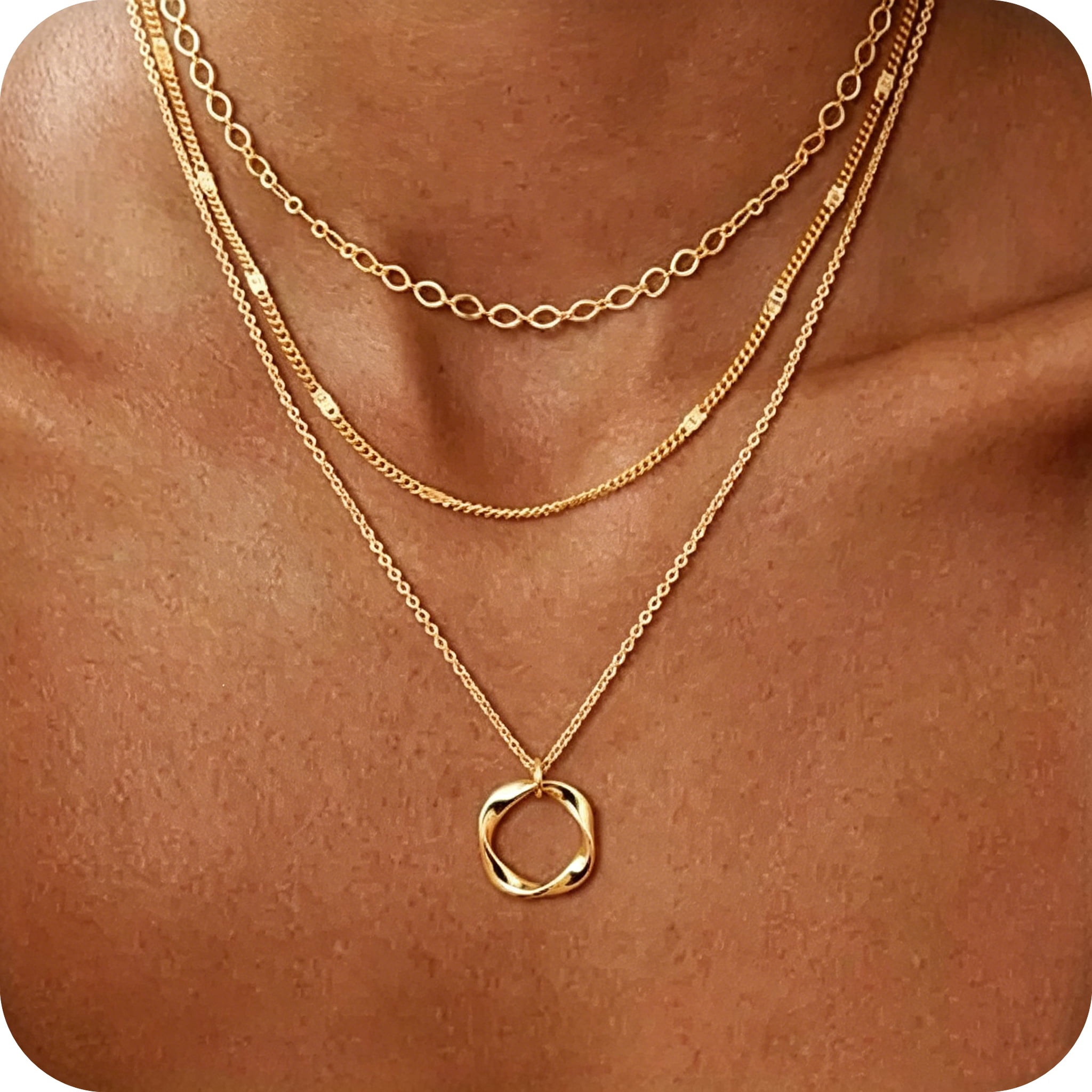 GOSFRY 3 layer 14K Gold/Silver Plated Necklaces Set for Women Dainty ...
