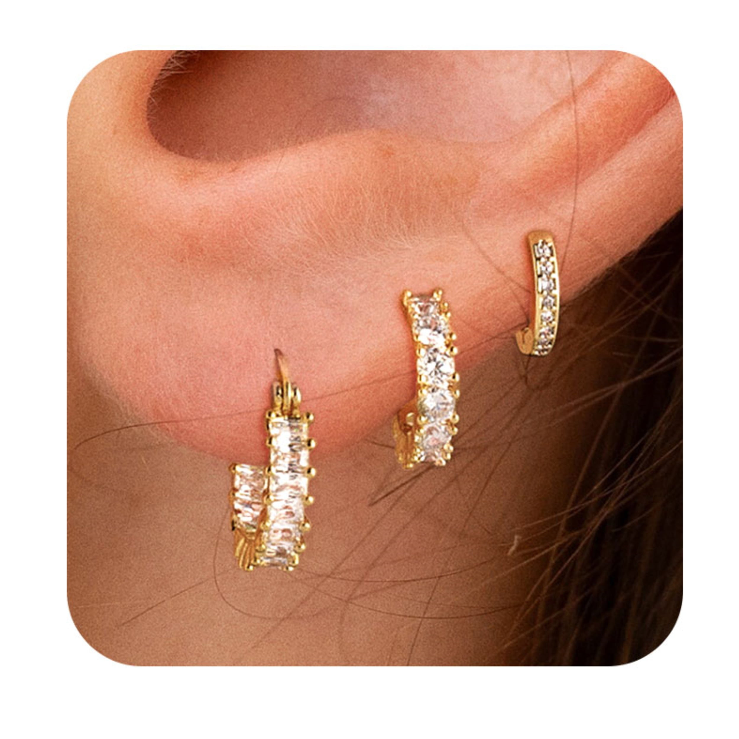 GOSFRY 3Pairs Earrings for Women,Dainty Chunky Earring 14K Gold Plated ...