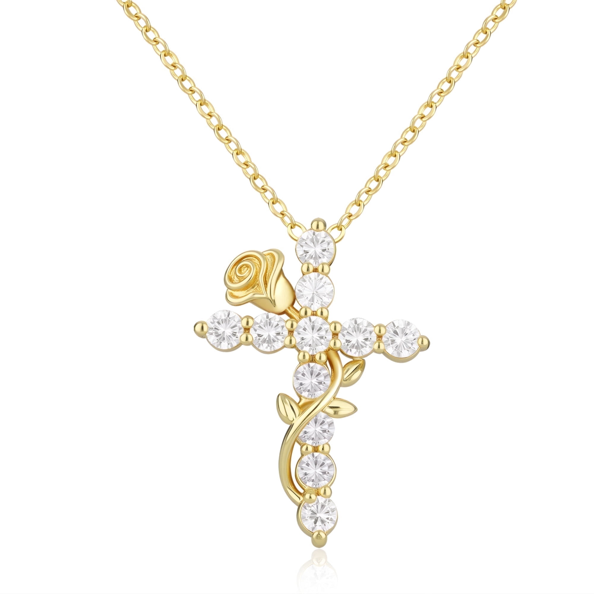 GOSFRY Cross Necklace for Woman Dainty Fashion 14K Real Gold Plated ...