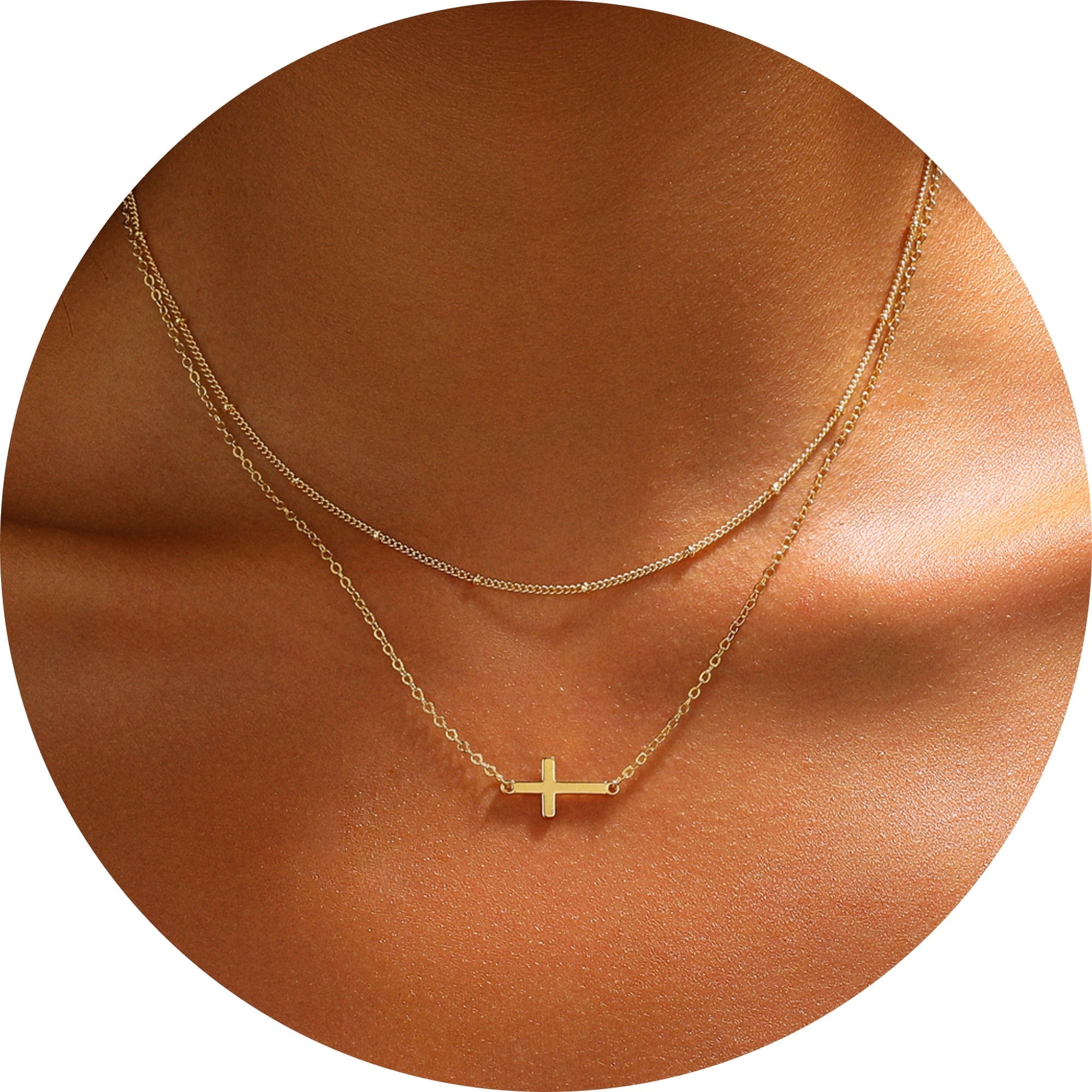 GOSFRY Cross Necklace for Women Dainty Cubic Zirconia Sideways Cross ...