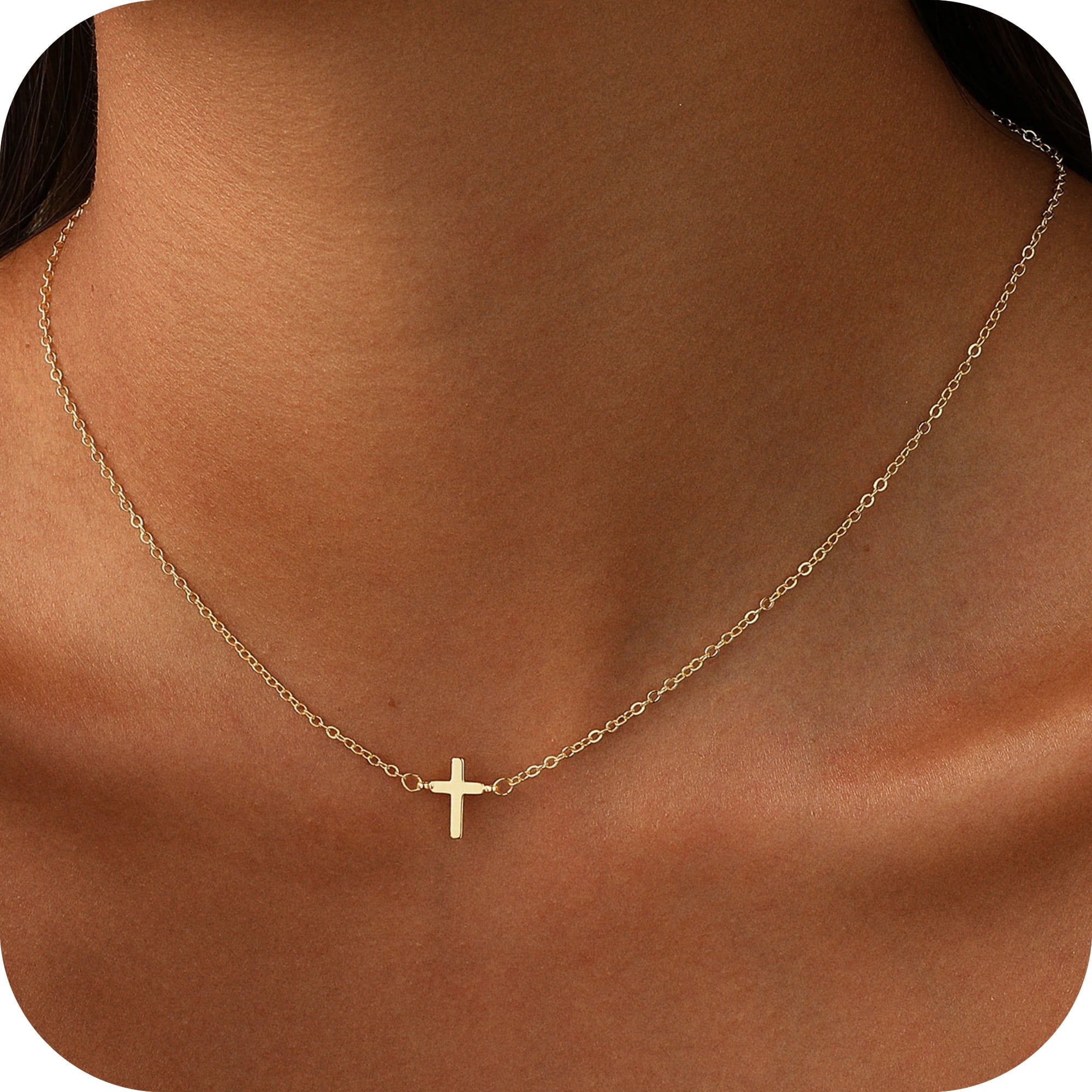 GOSFRY Cross Necklace for Women ,14K Gold Plated Sideways Set Dainty ...