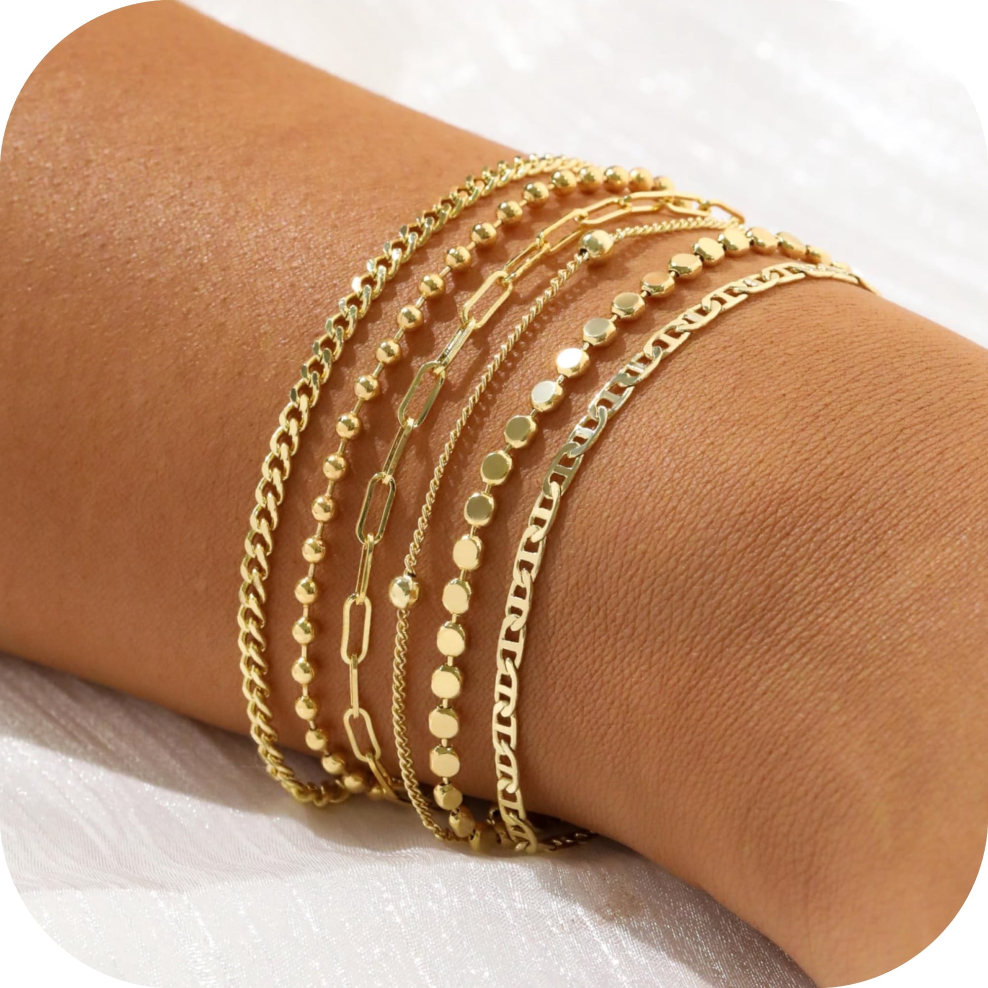 GOSFRY Dainty 14K Gold Plated Bracelets for Women Waterproof Stackable ...