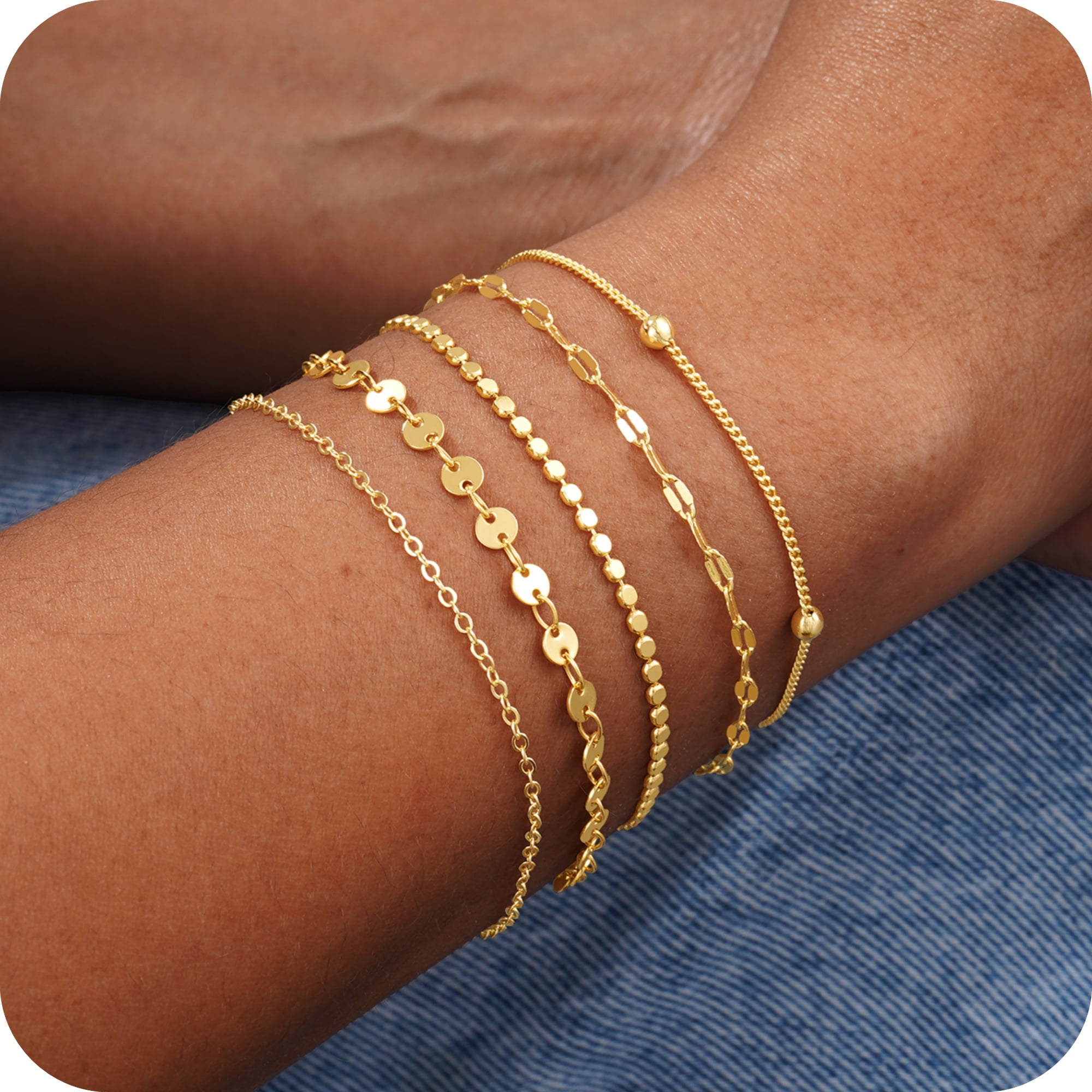 GOSFRY Dainty Bracelets for Women Stackable 14K Gold Plated Bracelet ...