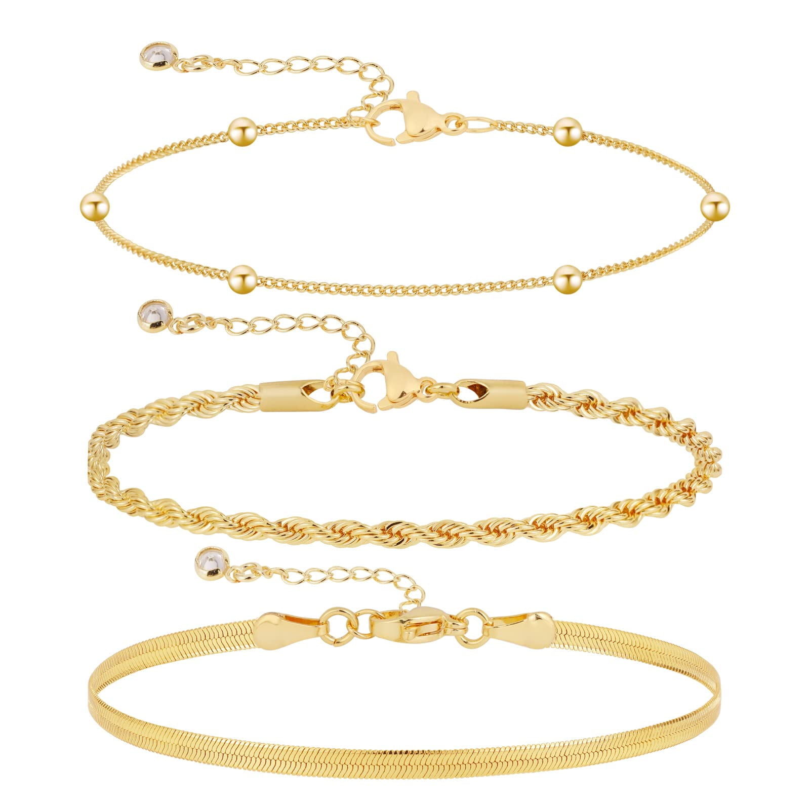 GOSFRY Dainty Gold 3 Layered Bracelet for Women 14K Gold Plated ...