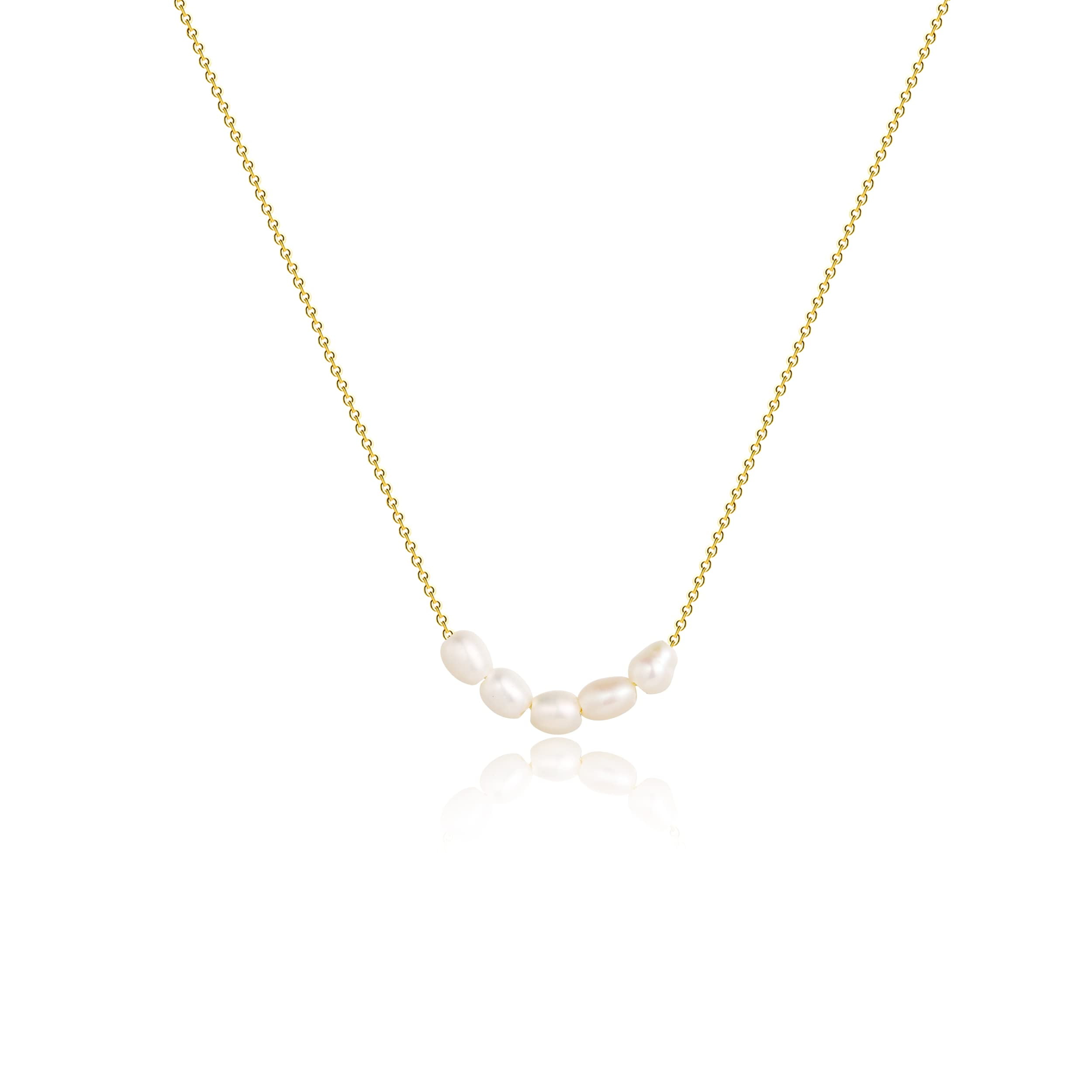 GOSFRY Dainty Pearl Pendant Necklaces for Women 14k Gold Plated Barque ...