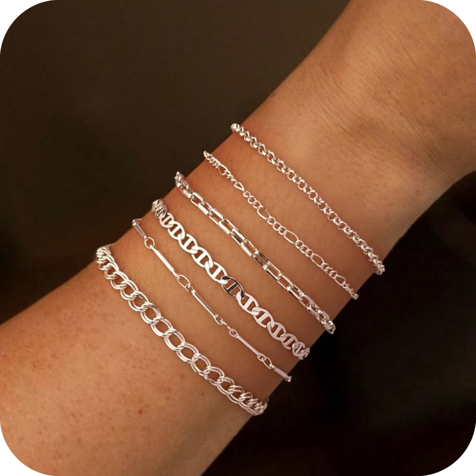 GOSFRY Dainty Silver Plated Bracelets for Women Trendy - Waterproof ...