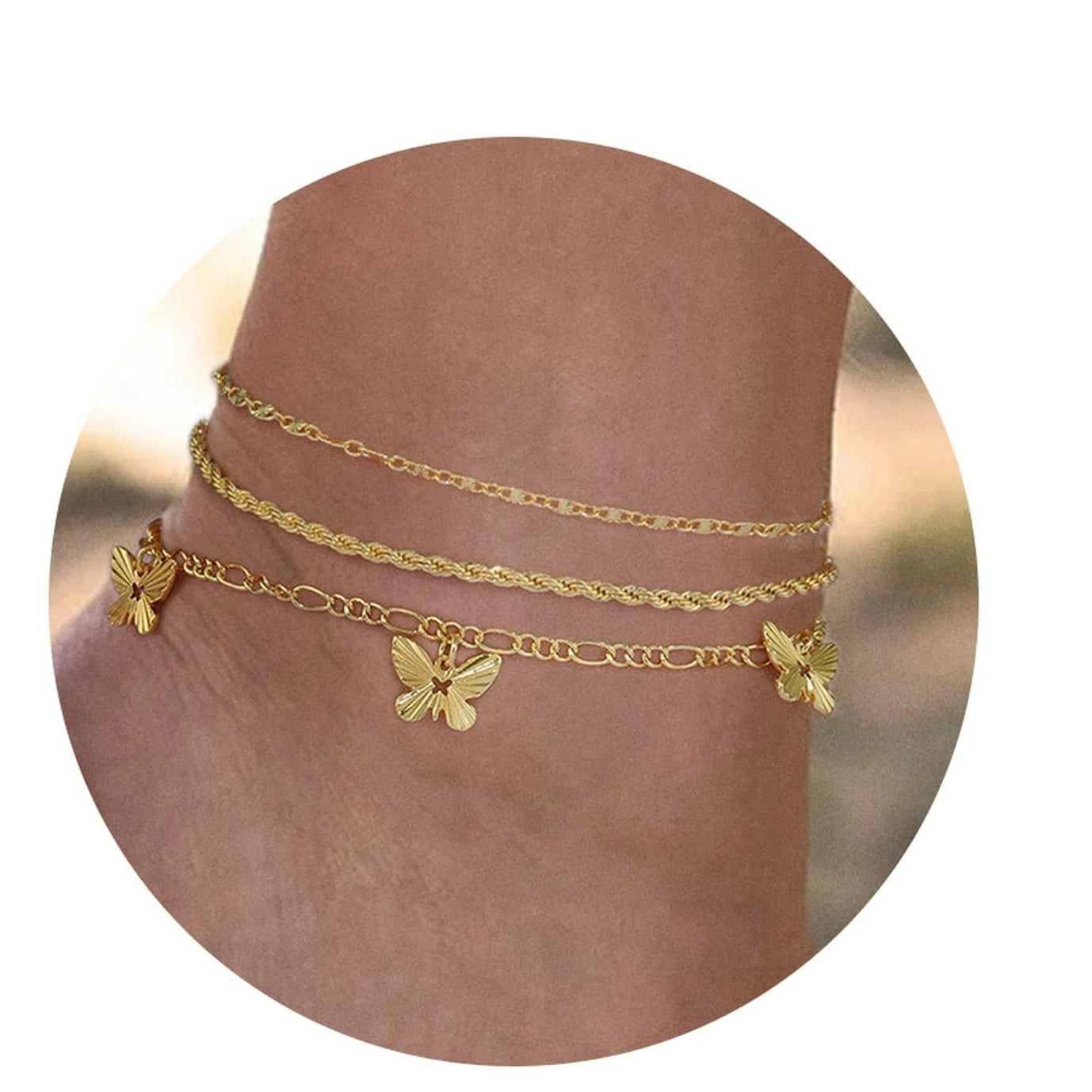 GOSFRY Waterproof Ankle Bracelets for Women 14k Gold Plated Anklet Set ...