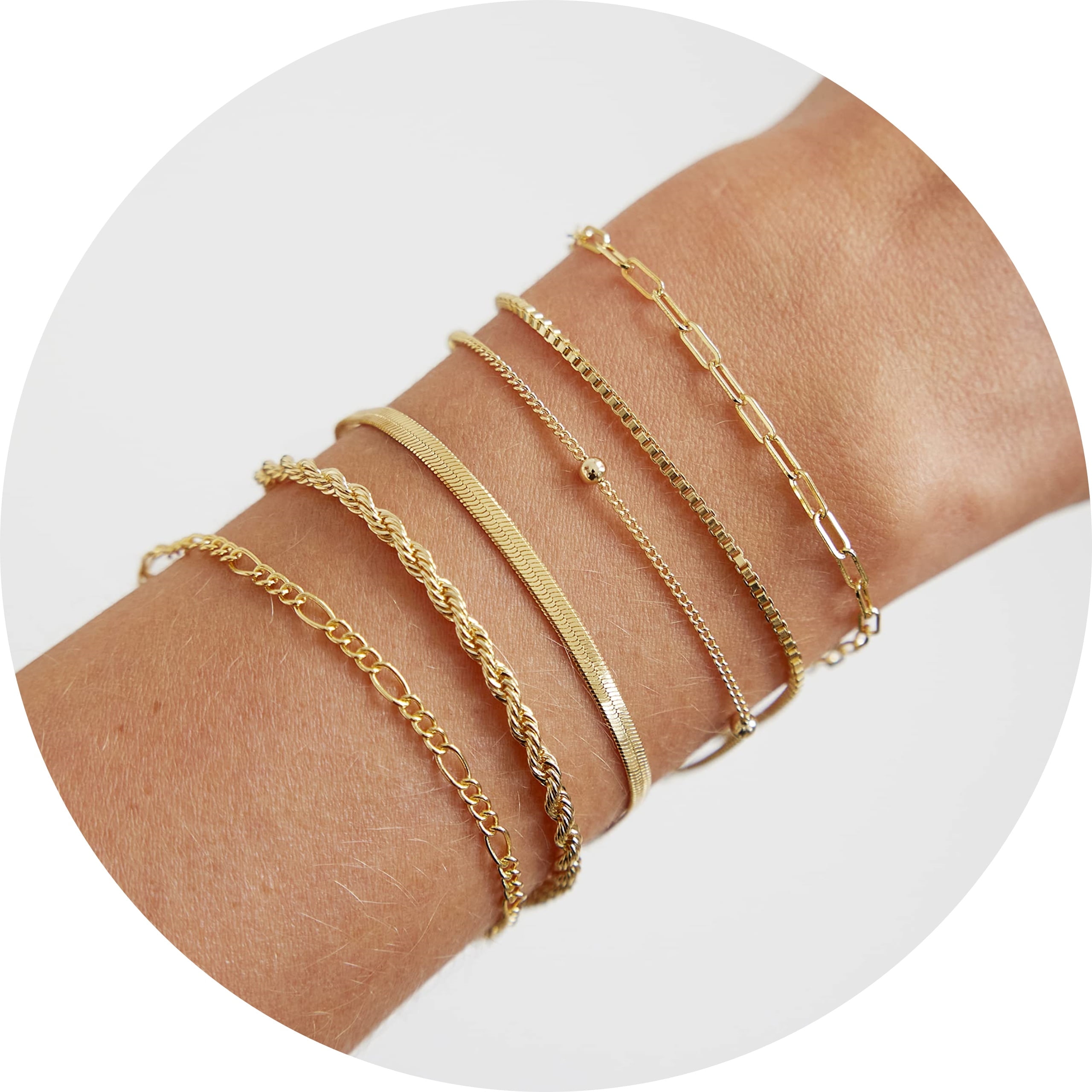 GOSFRY 6PCS Dainty Bracelets for Women 14K Gold Plated Layer Adjustable ...