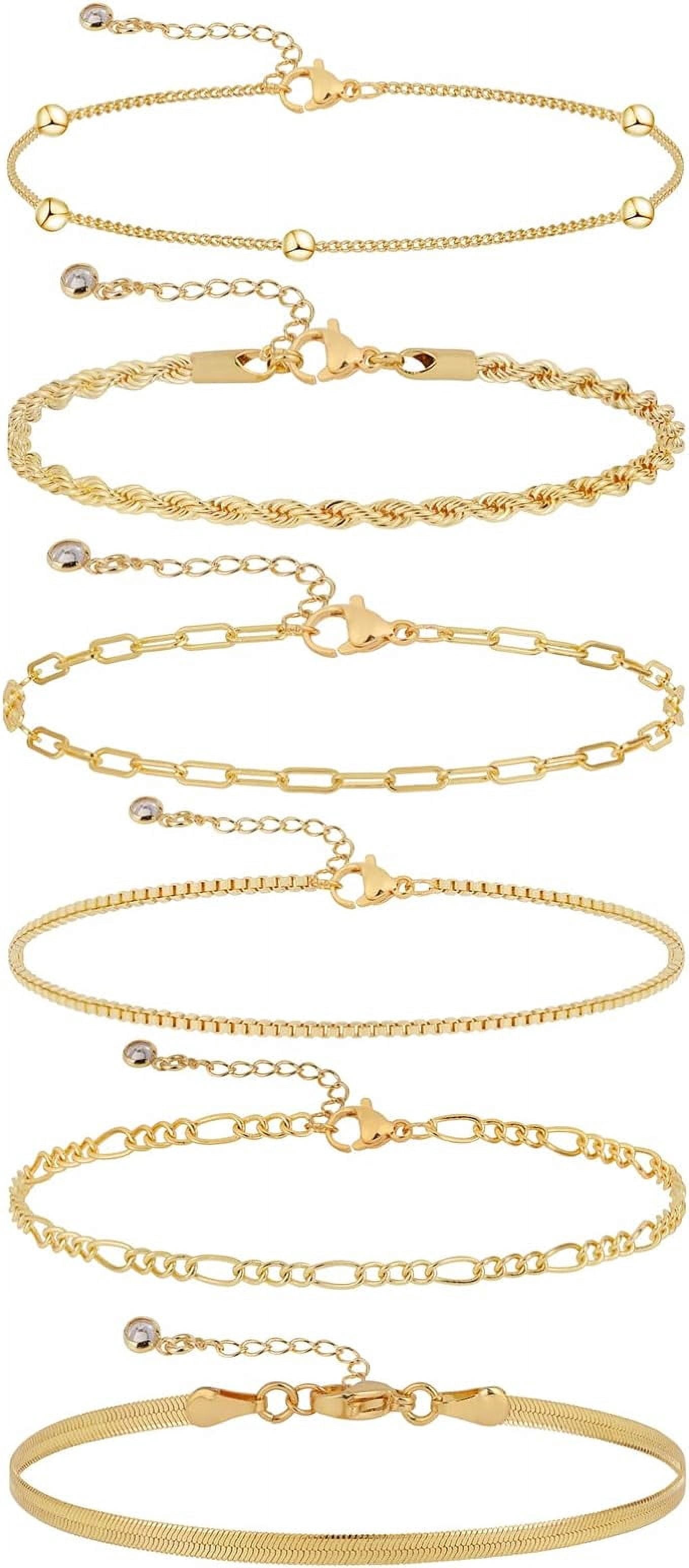 GOSFRY Gold Plated Bracelets Sets for Women 14K Gold Plated Dainty Link ...