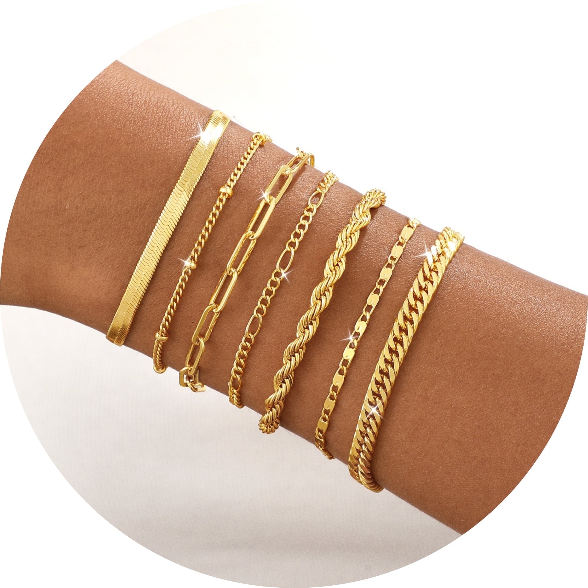 GOSFRY Bracelets for Women 14K Gold Plated Bangle Bracelet Stack ...