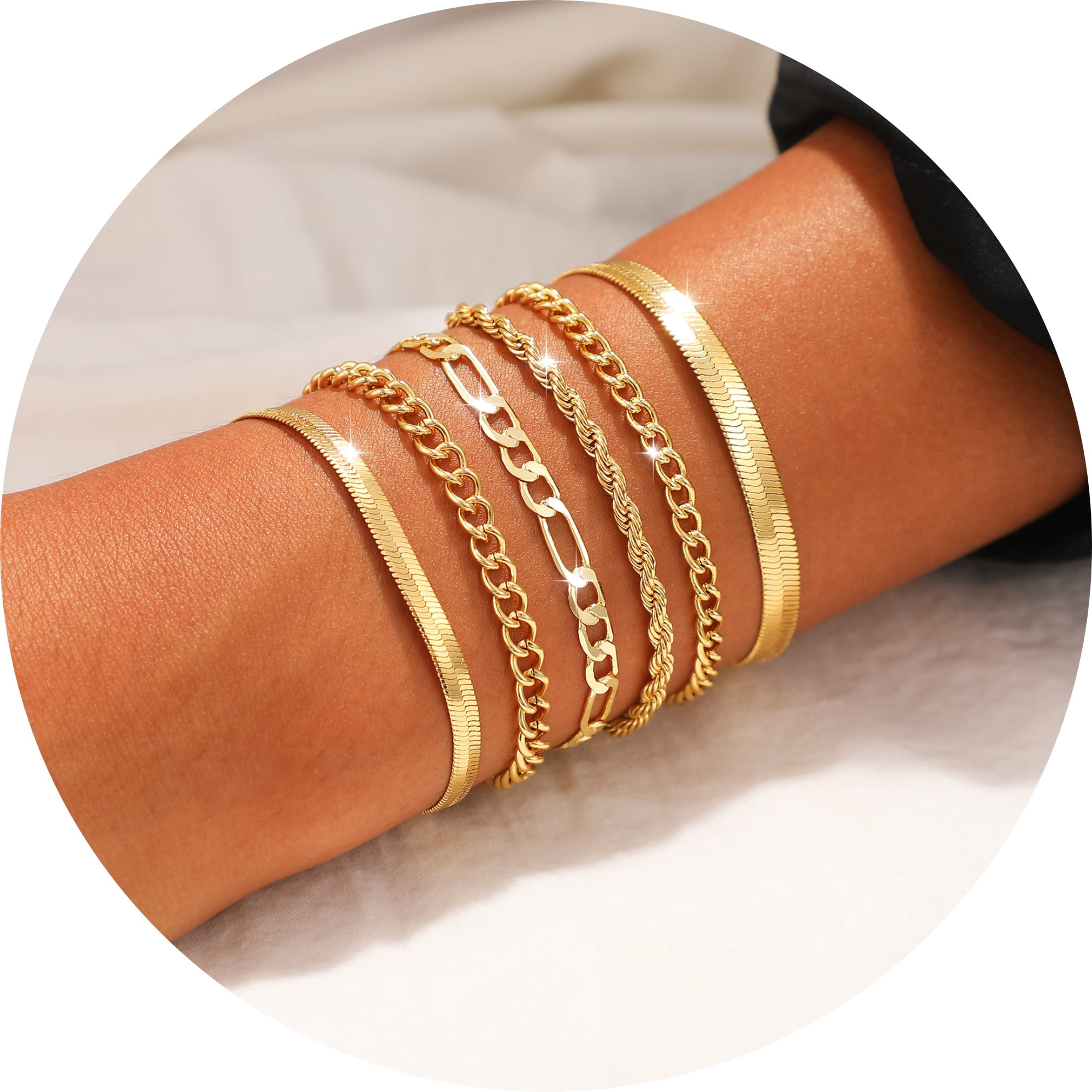 GOSFRY 6PCS Dainty Bracelets for Women 14K Gold Plated Layer Adjustable ...