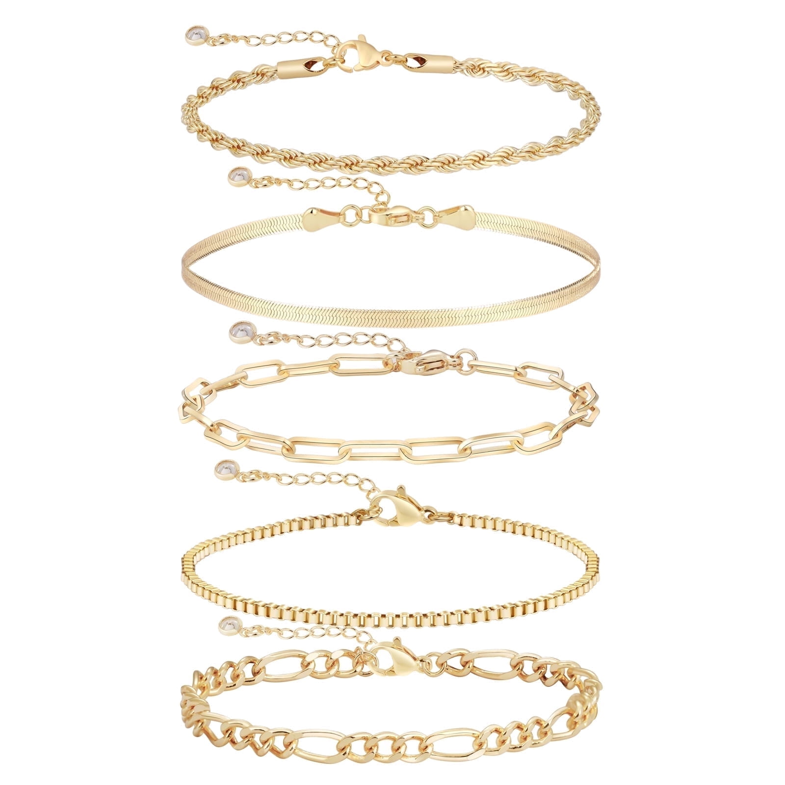 GOSFRY Gold Plated Bracelets Sets for Women 14K Gold Plated Dainty Link ...
